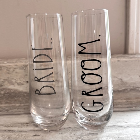 Rae Dunn | Dining | Rae Dunn Bride Groom Stemless Champagne Glass Set ...